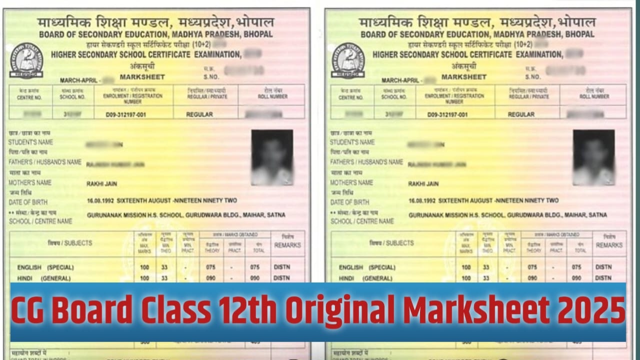 Chhattisgarh Board Class 12th Original Marksheet Kaise Milega ...
